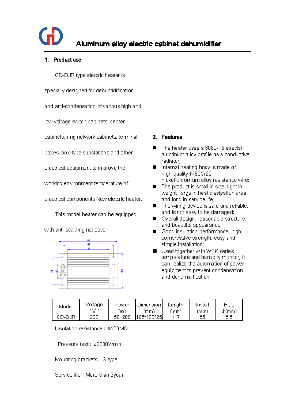CD-DJR Aluminum Alloy Electric Heater Specifications and Features - Studocu