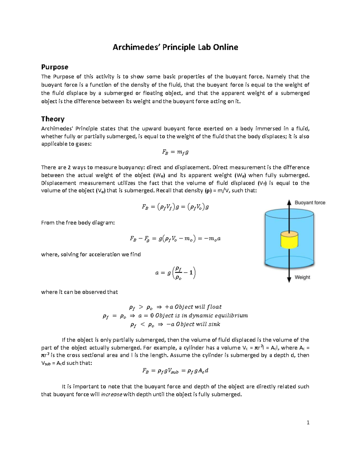 Fall 2023 PHY-1951 Archimedes' Principle Lab Analysis Document - Studocu