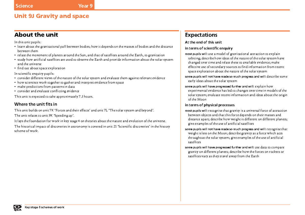 Science Unit 9J: Understanding Gravity and Space Exploration - Studocu