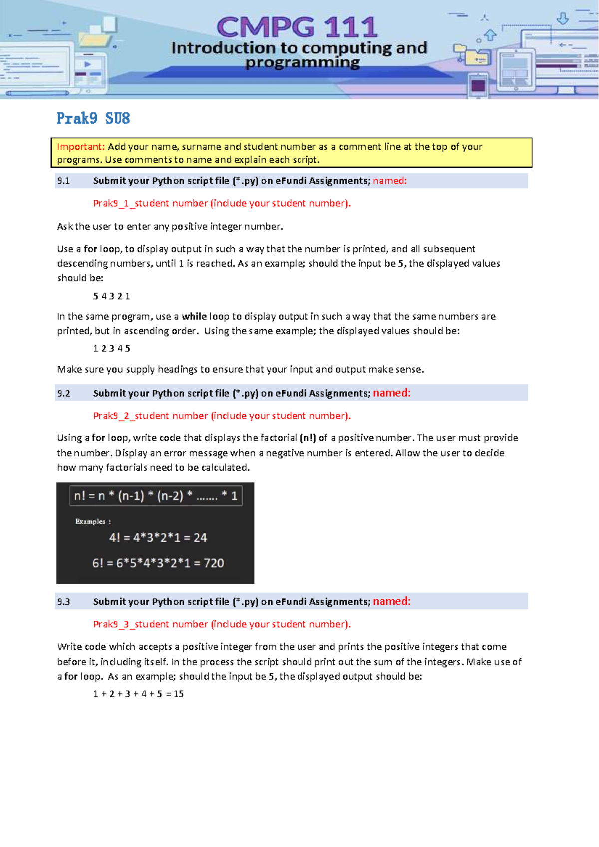 Prak9 SU8 Practical 9 Instructions - CMPG111 Python Scripts - Studocu