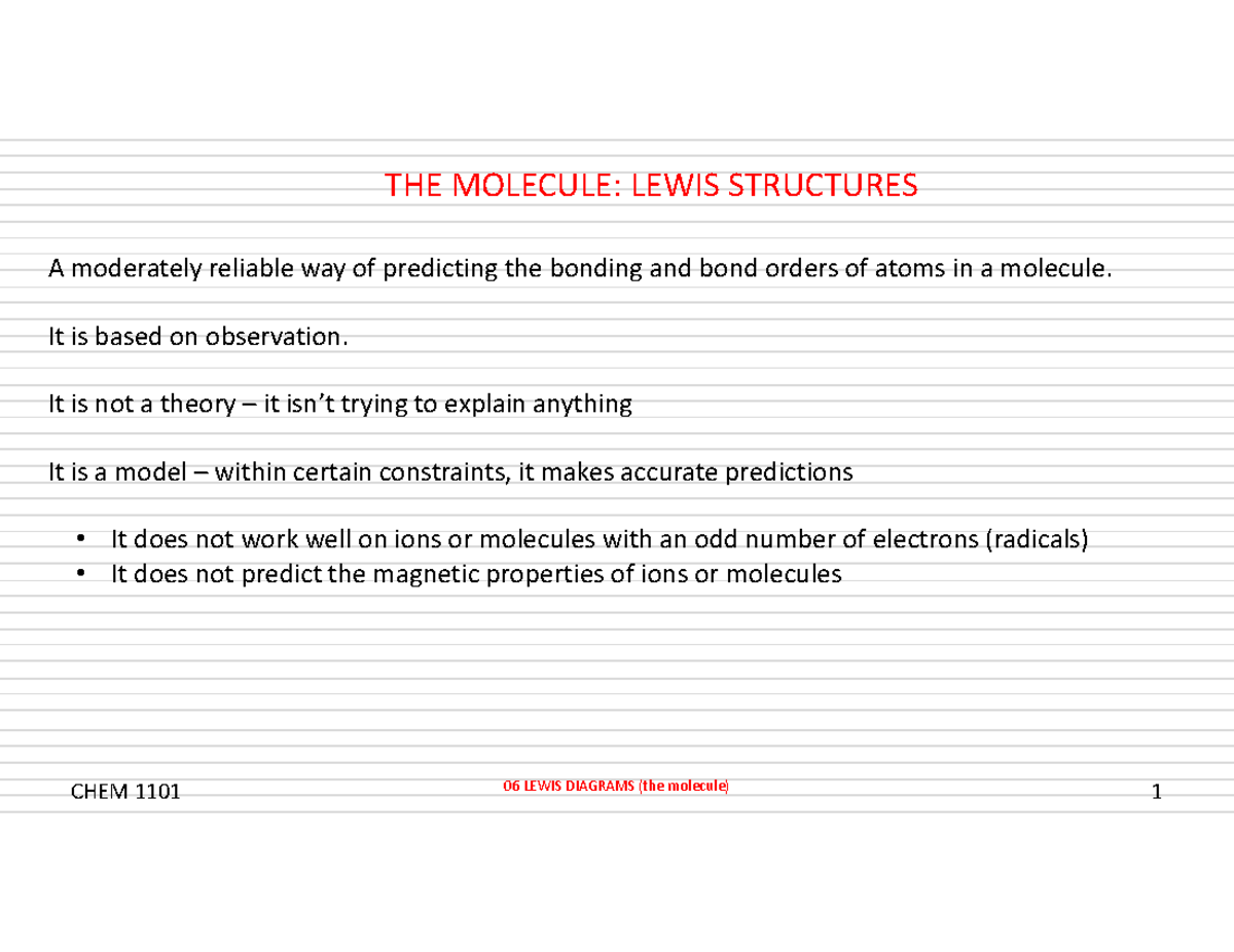 CHEM 1101 06 Lewis Structures: A Guide to Molecular Bonding - Studocu