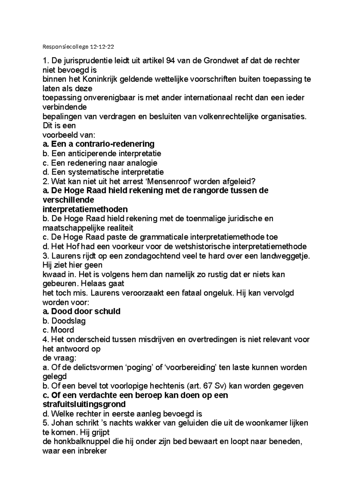 Responsiecollege Juridische Interpretatie en Toepassing - 2023 ...