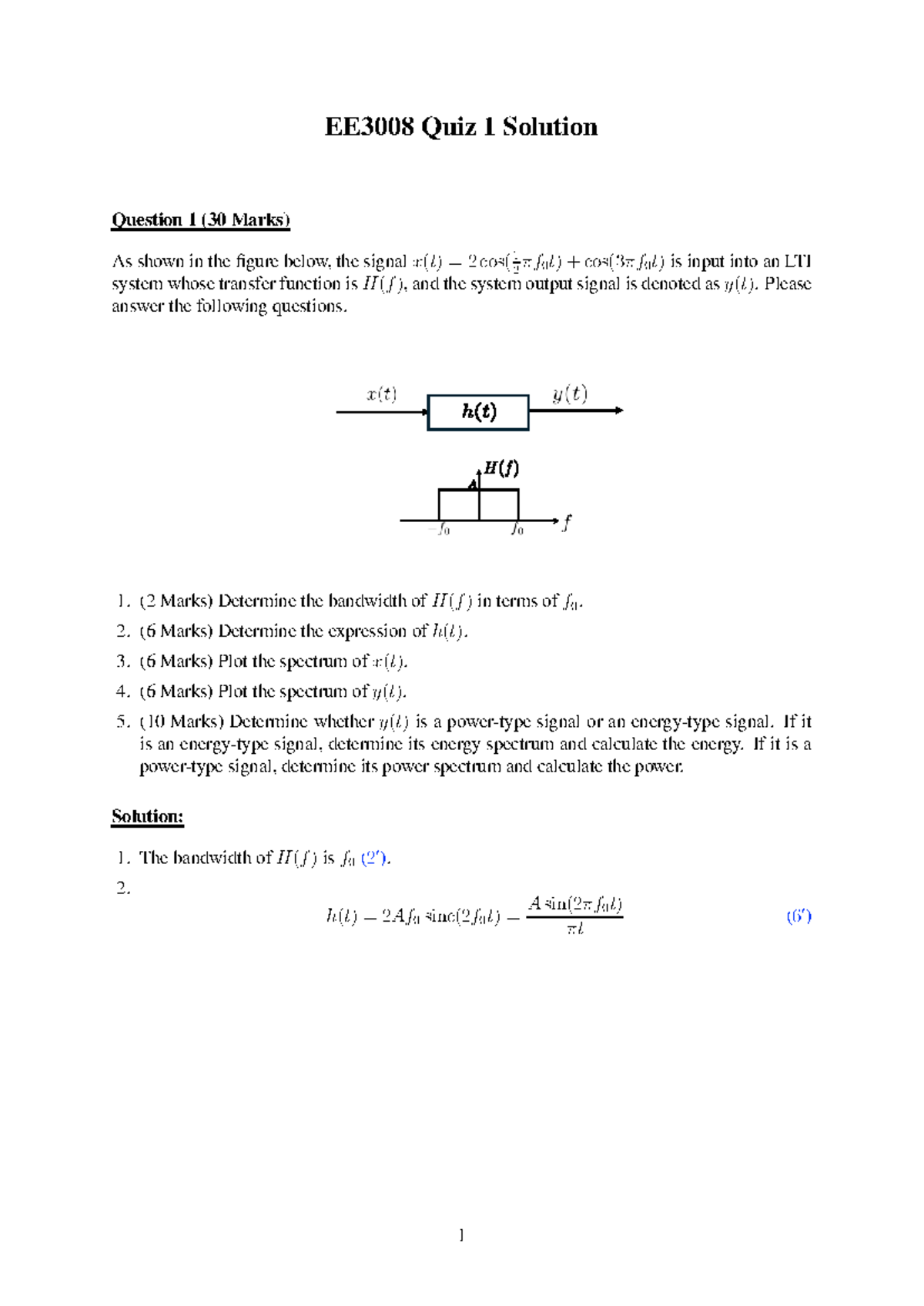 EE3008 Quiz 1 Solutions for Signal Processing Concepts - Studocu