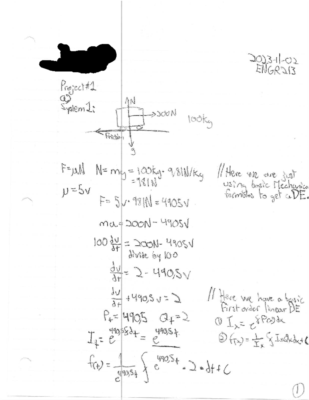 ENGR213 Project 1: Analyzing Friction and Differential Equations - Studocu