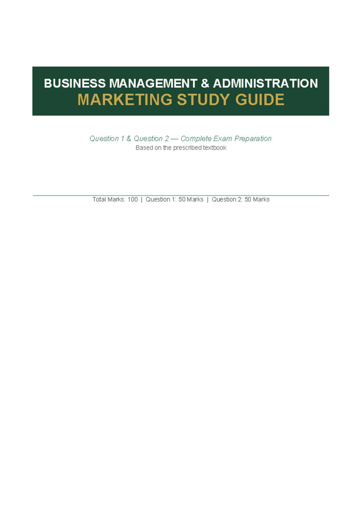 BMA Marketing Study Guide: Key Concepts and Exam Strategies - Studocu