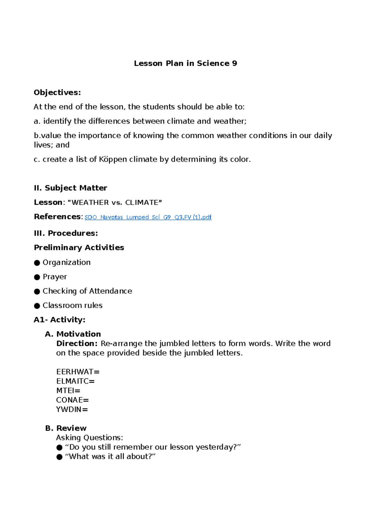 Second LP IN Science 9 - I AM ODETH STUDYING AT SCBMCI - Lesson Plan in ...