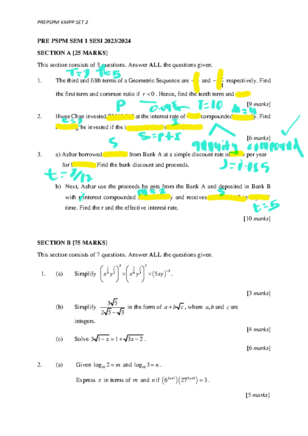 KMPP SET 2 - Final Exam Questions and Solutions for SEM 1 - Studocu
