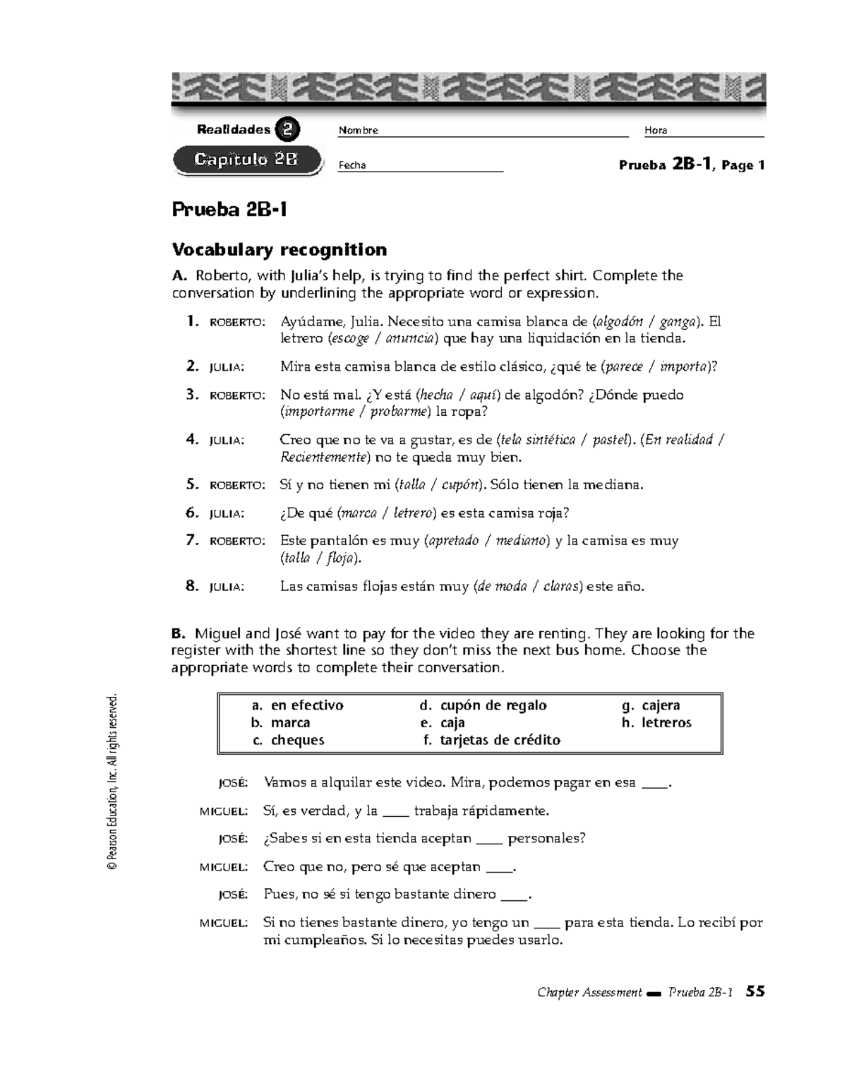 R2_Vocabulary Recognition Chapter 2B-1 Assessment Prueba by LILY Gomez ...