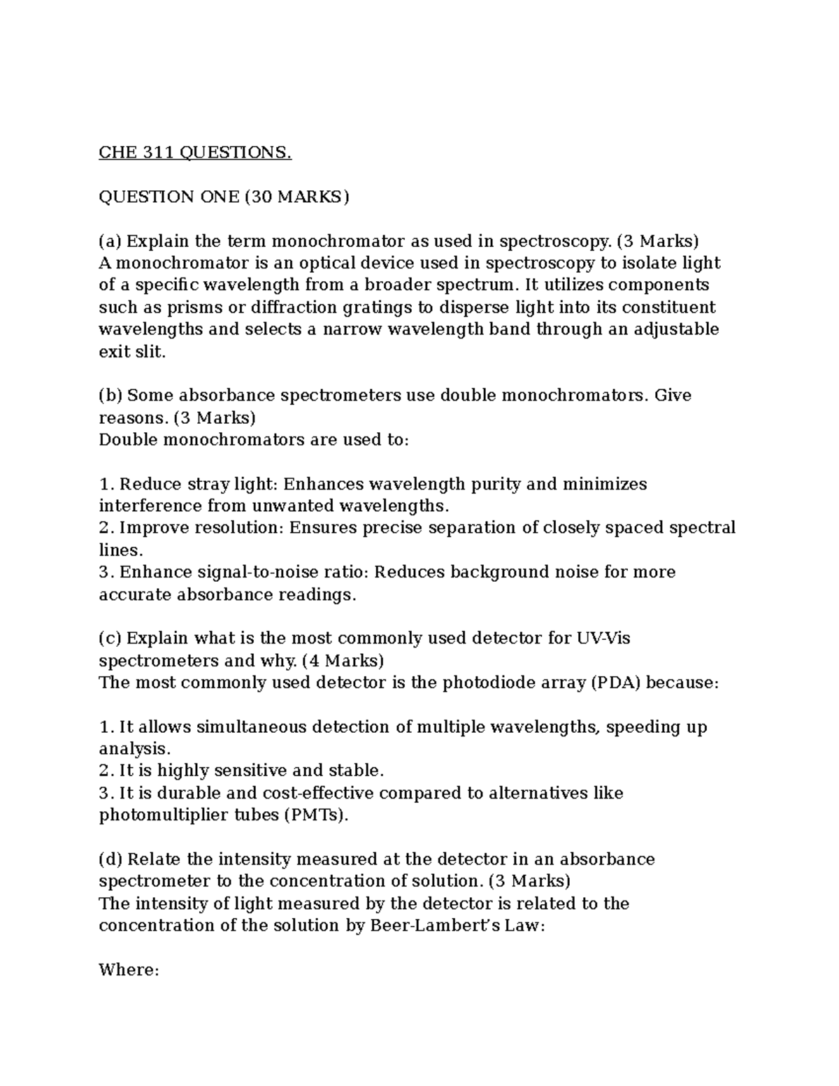 CHE 311 Final Exam Study Guide: Spectroscopy Q&A - Studocu