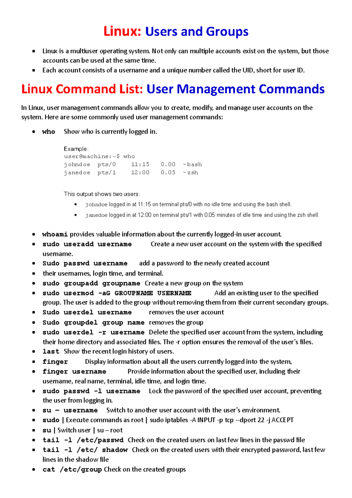 Lab 3b: Users & Groups in Linux - User Management Commands - Studocu