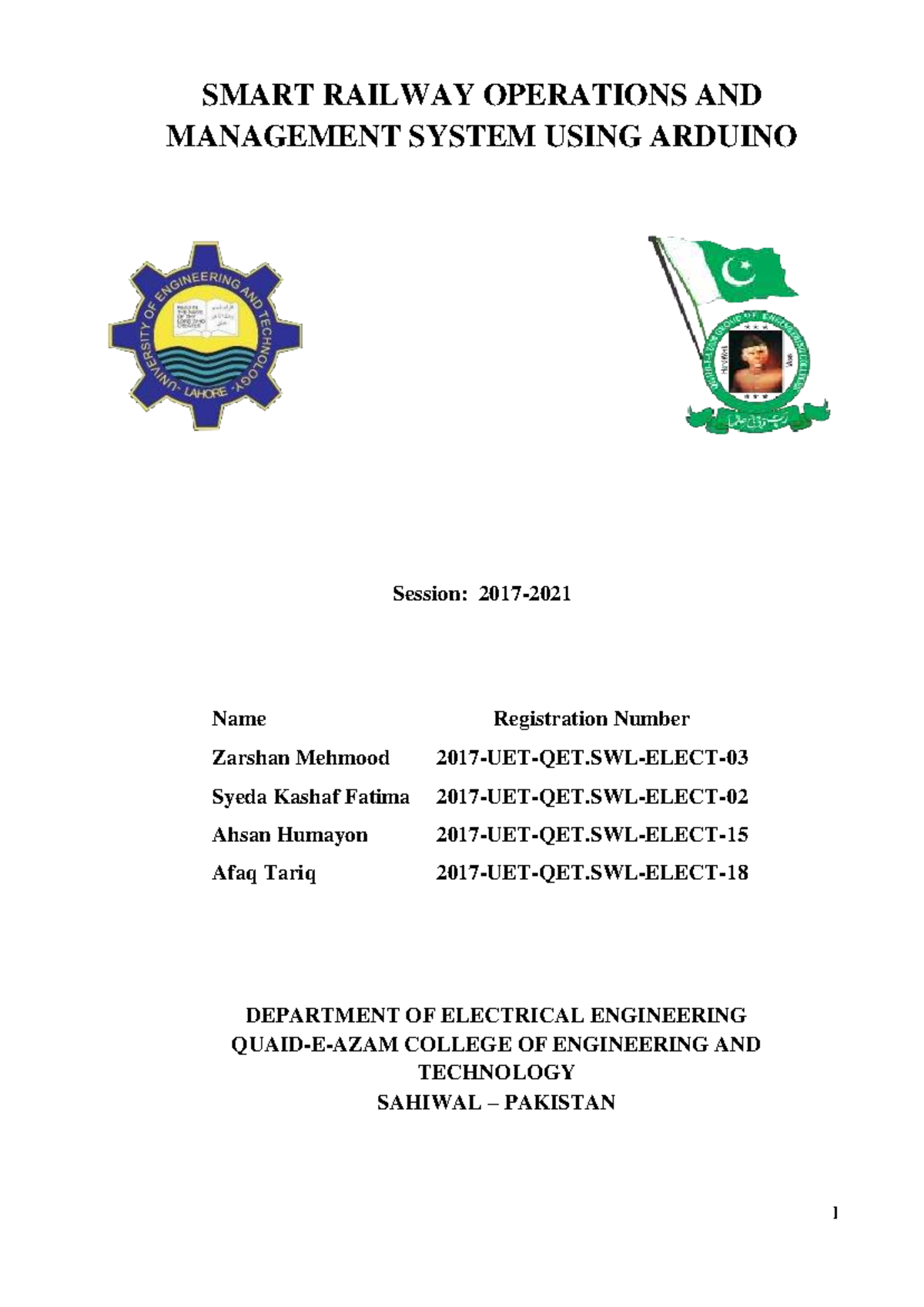 Smart Railway Sysrtem FYP Report - SMART RAILWAY OPERATIONS AND ...