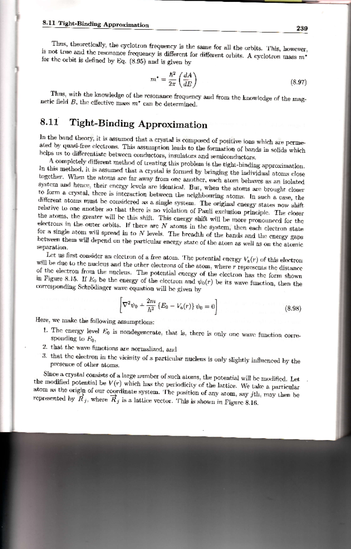 Tight Binding Model - solid state physics - 1 1 Tight-Binding Approximation 239 Thus ...