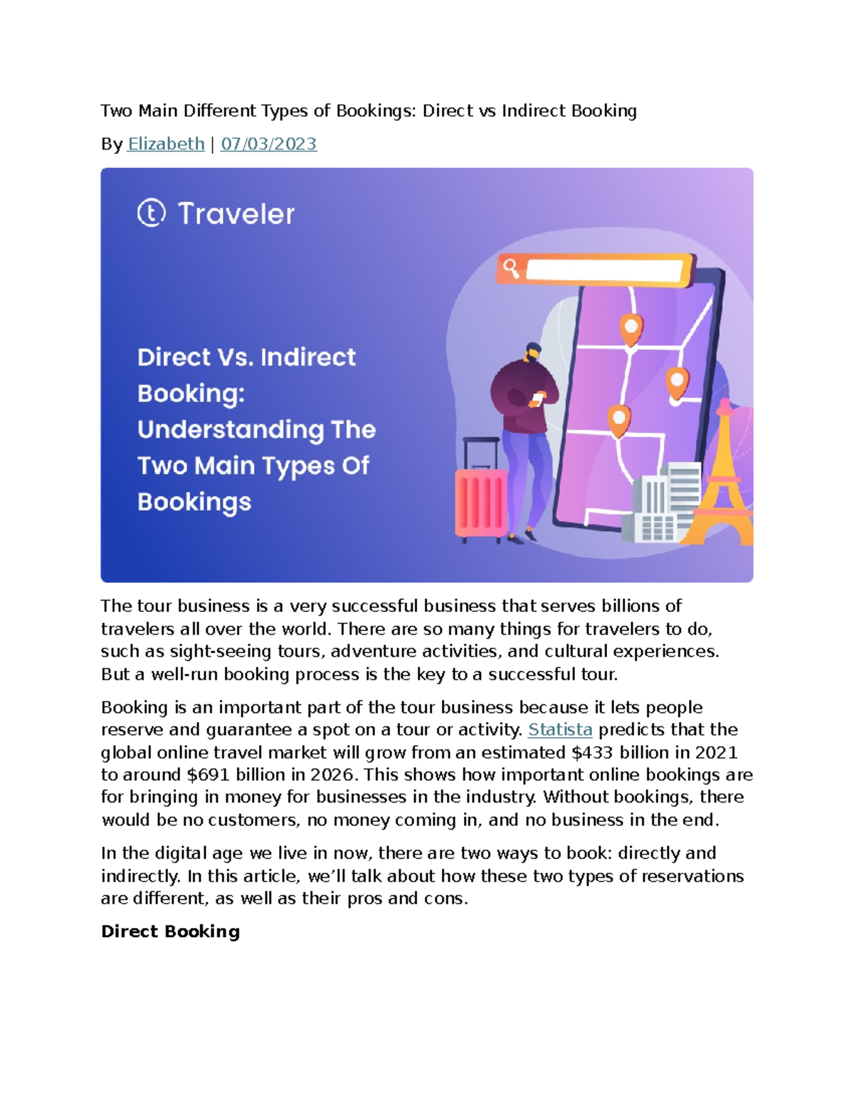 Types of Bookings in the Tour Industry: Direct vs Indirect - Studocu
