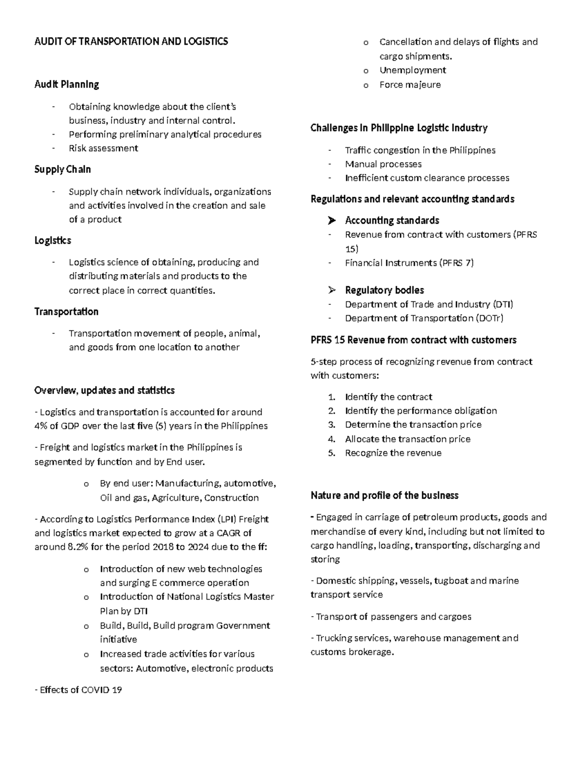 Audit of Specialized Industries: Transportation & Logistics Overview ...