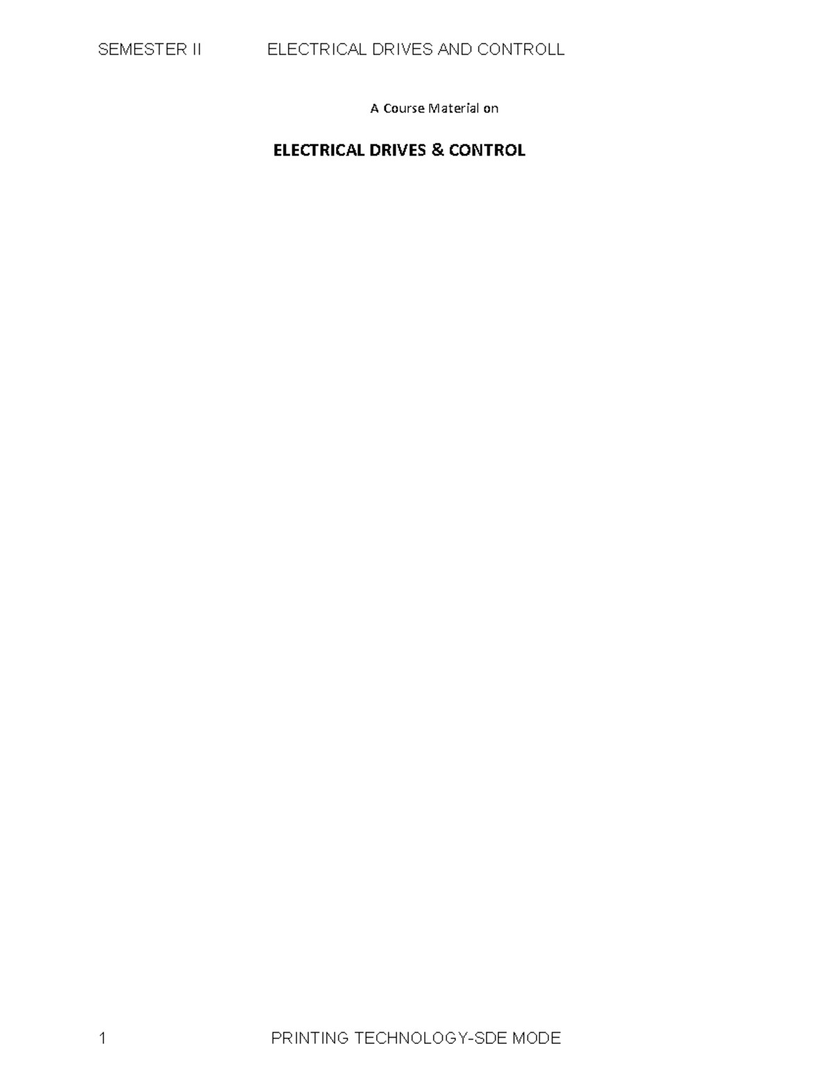 CME383 Semester II Electrical Drives and Controls Course Material - Studocu