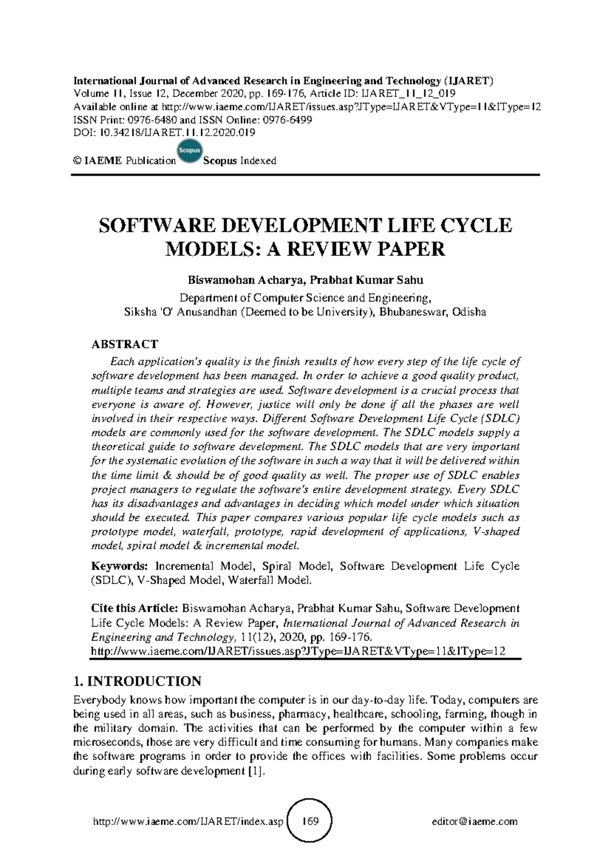Software Development Life Cycle Models: A Comprehensive Review (IJARET ...