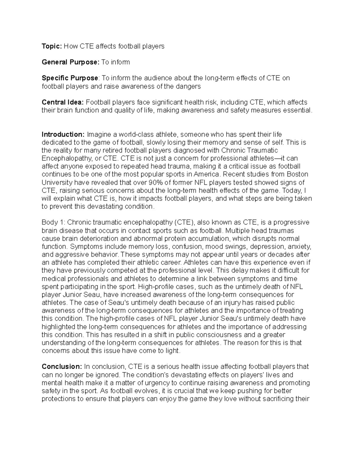 CTE and Its Impact on Football Players: Awareness and Safety Measures ...