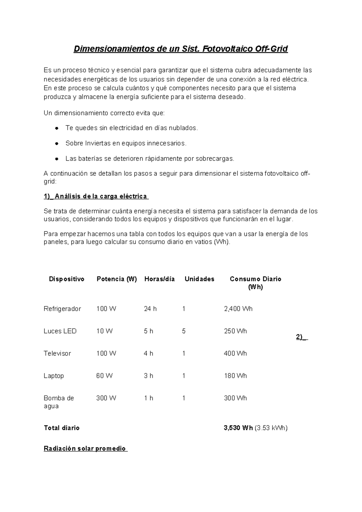 Dimensionamiento de un Sistema Fotovoltaico Offgrid: Guía Técnica - Studocu