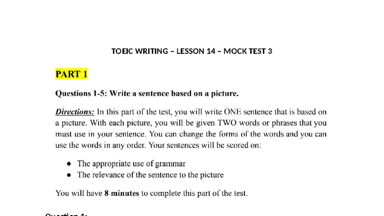 TOEIC WRITING - LESSON 14 - MOCK TEST 3 Analysis and Responses - Studocu