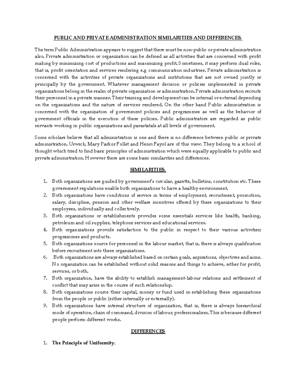 Public AND Private Administration Similarities AND Differences - PUBLIC ...