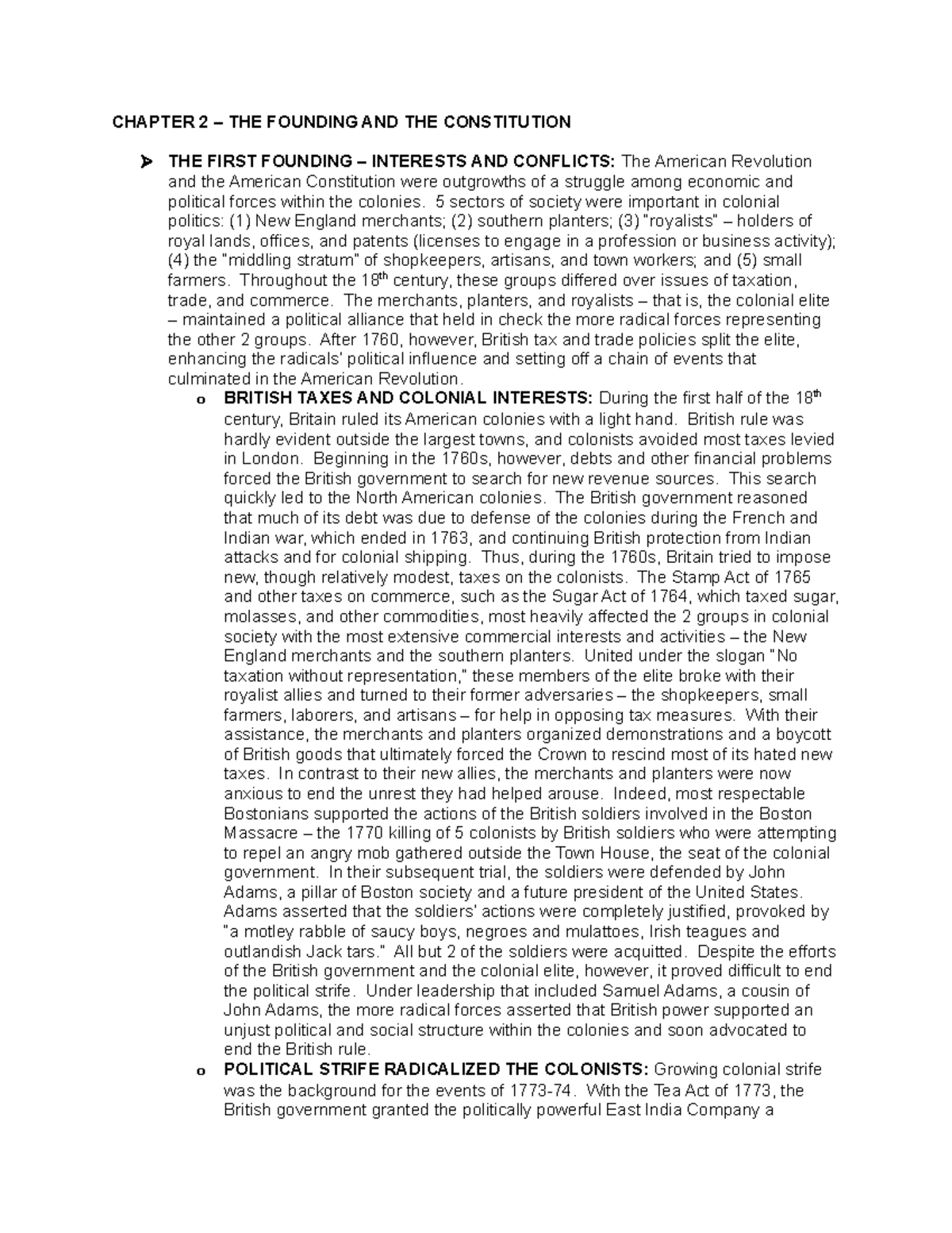 Chapter 2 Notes: Founding, Constitution, and Political Strife - Studocu