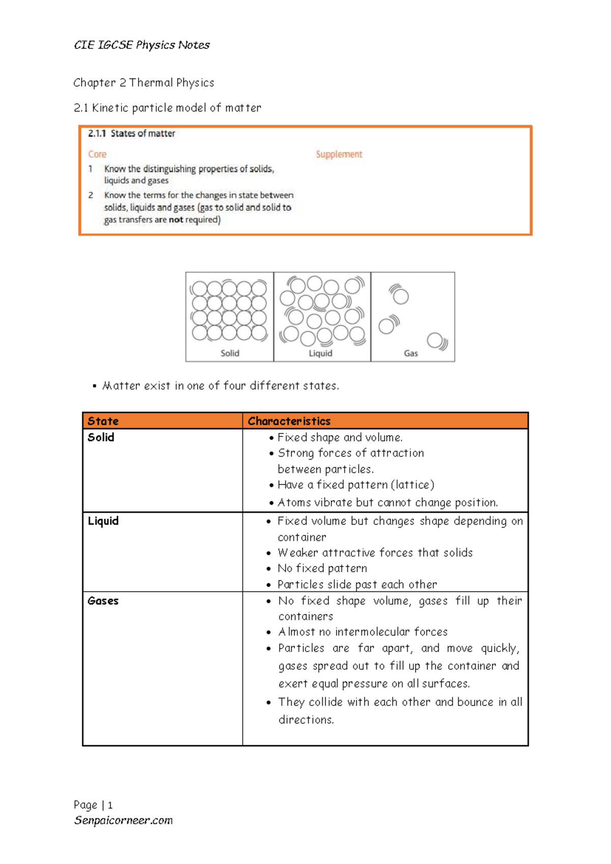 CIE IGCSE Physics Notes: Chapter 2 - Thermal Physics Overview - Studocu