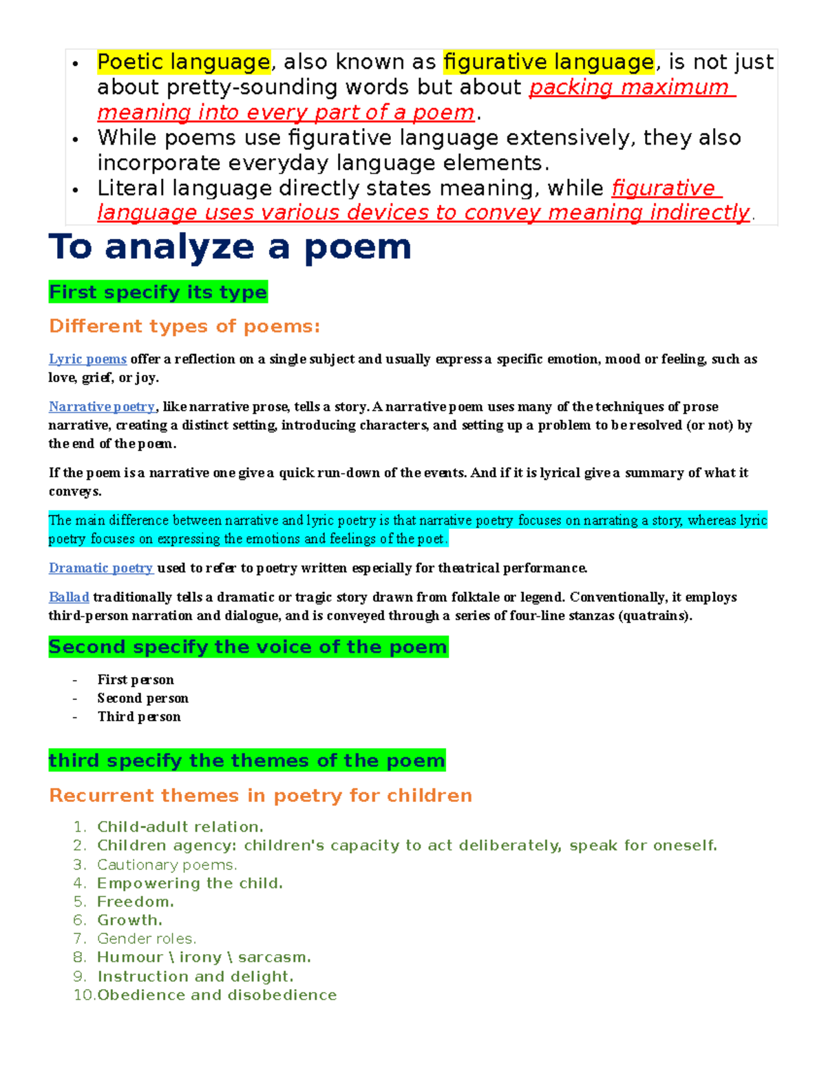 Recurrent themes in poetry for children - Poetic language, also known ...