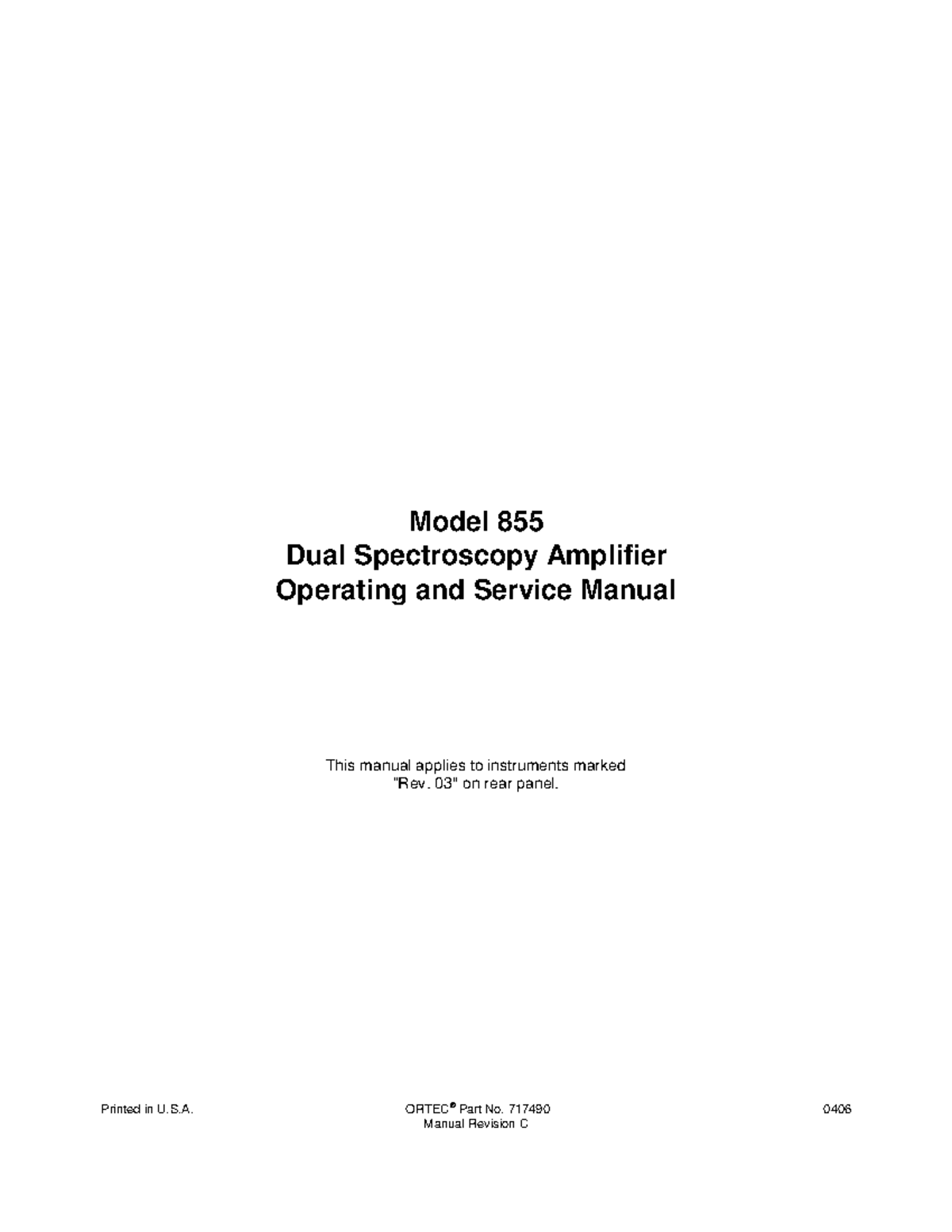 ORTEC 855 Dual Spectroscopy Amplifier Operating Manual - Studocu