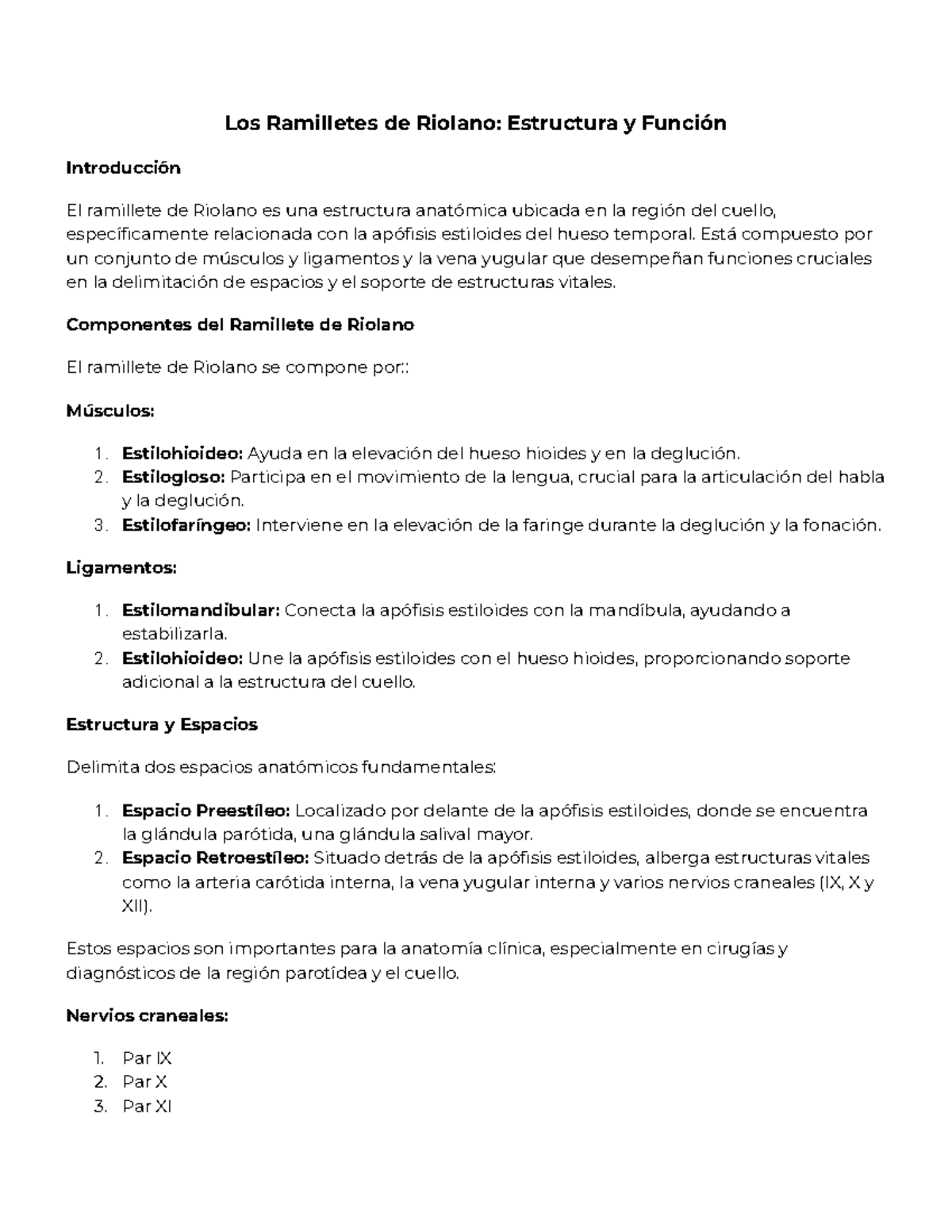 Estructura y Función de los Ramilletes de Riolano en Anatomía - Studocu