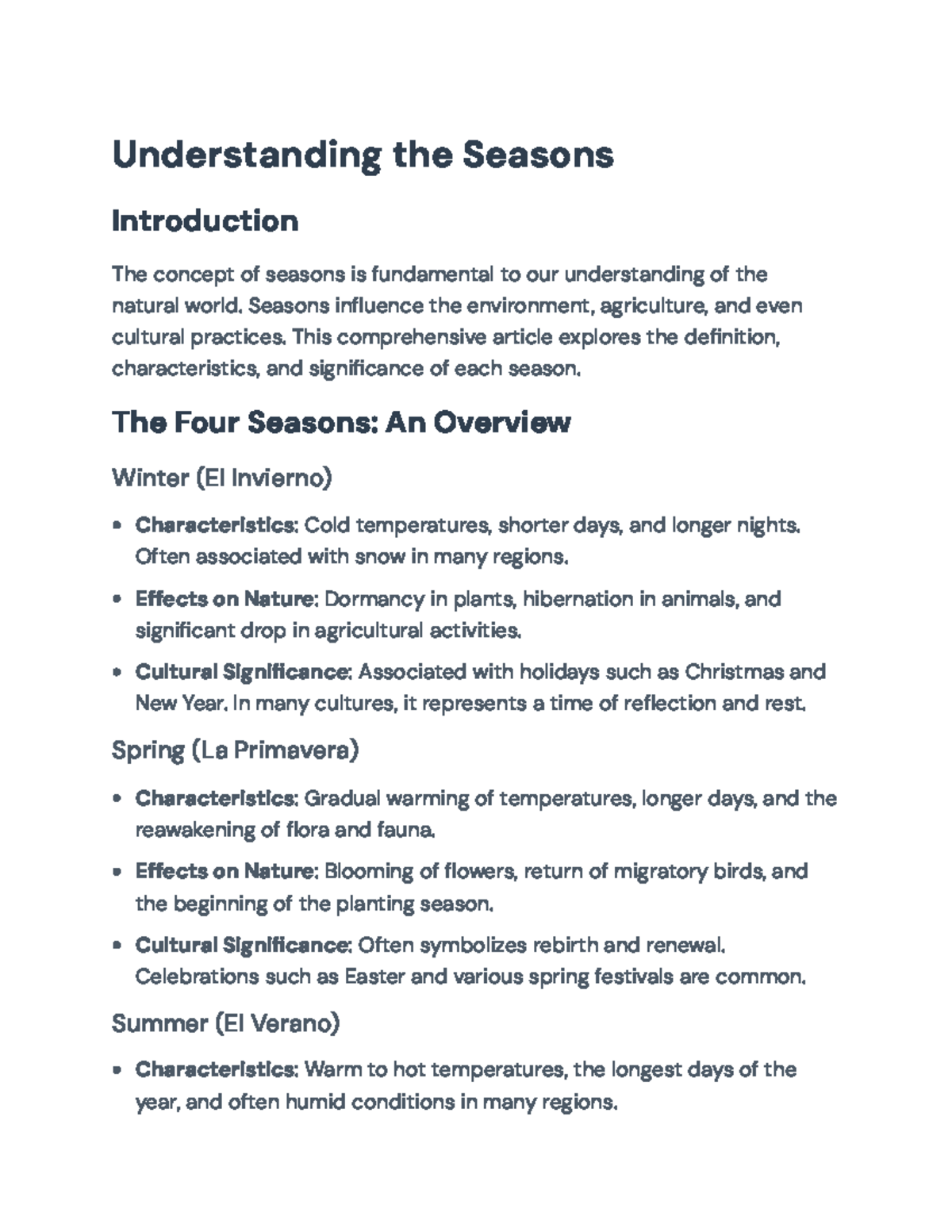 Understanding the Seasons: Characteristics and Cultural Significance ...