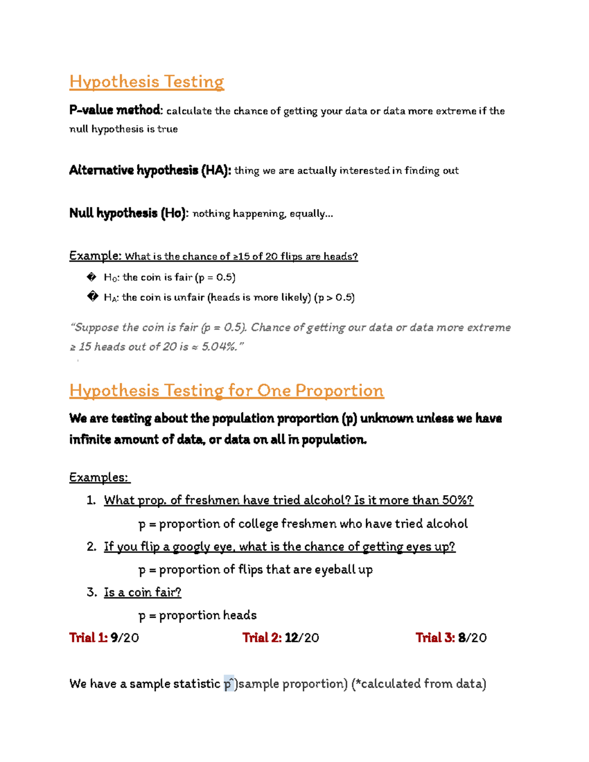 MATH220 - Hypothesis Testing - Hypothesis Testing P-value method ...