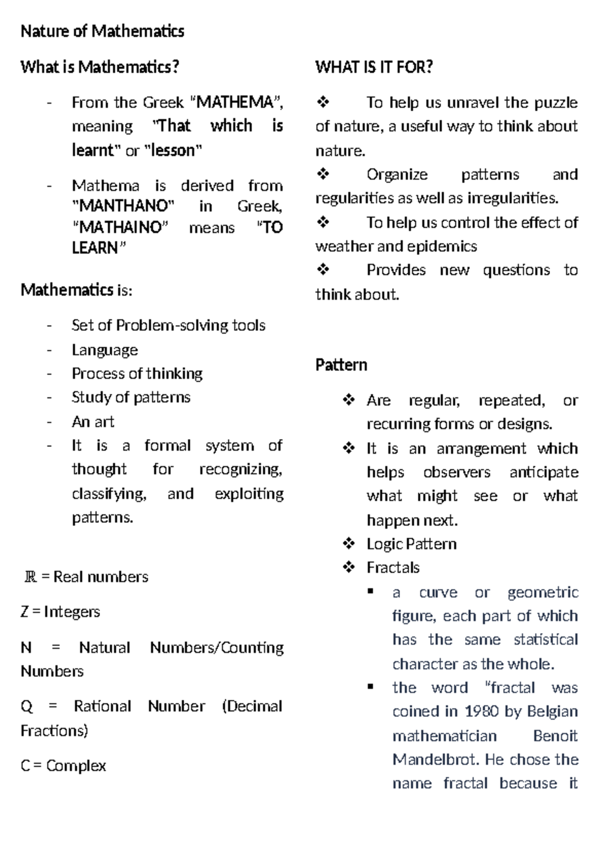 MMW Prelim Reviewer: Exploring the Nature and Patterns of Mathematics ...