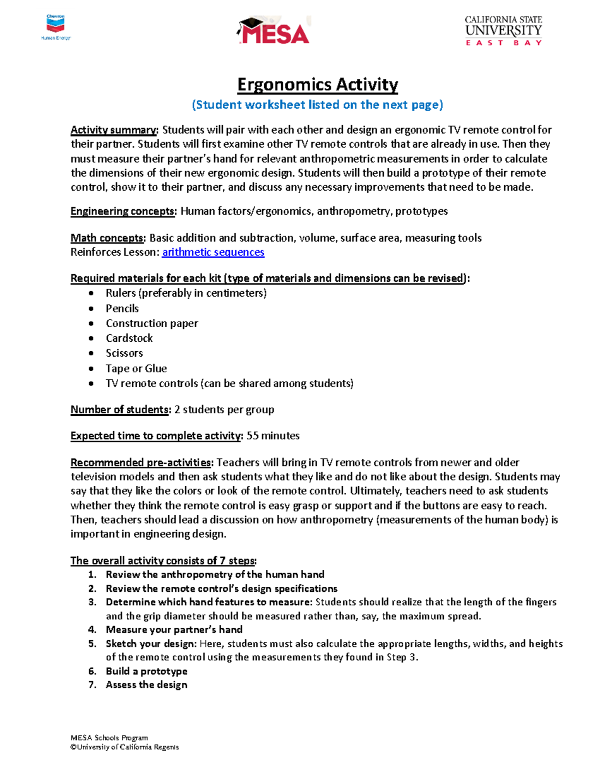 Ergonomics Activity: Designing a Custom TV Remote (MESA 080714) - Studocu