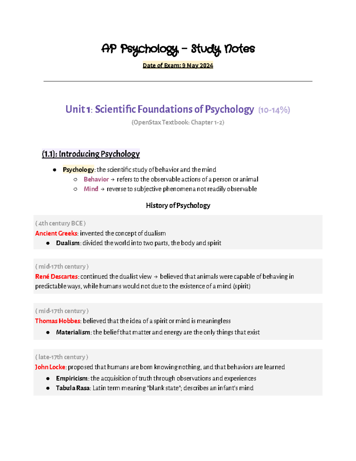 AP Psychology Study Notes: Unit 1 - Scientific Foundations - Studocu