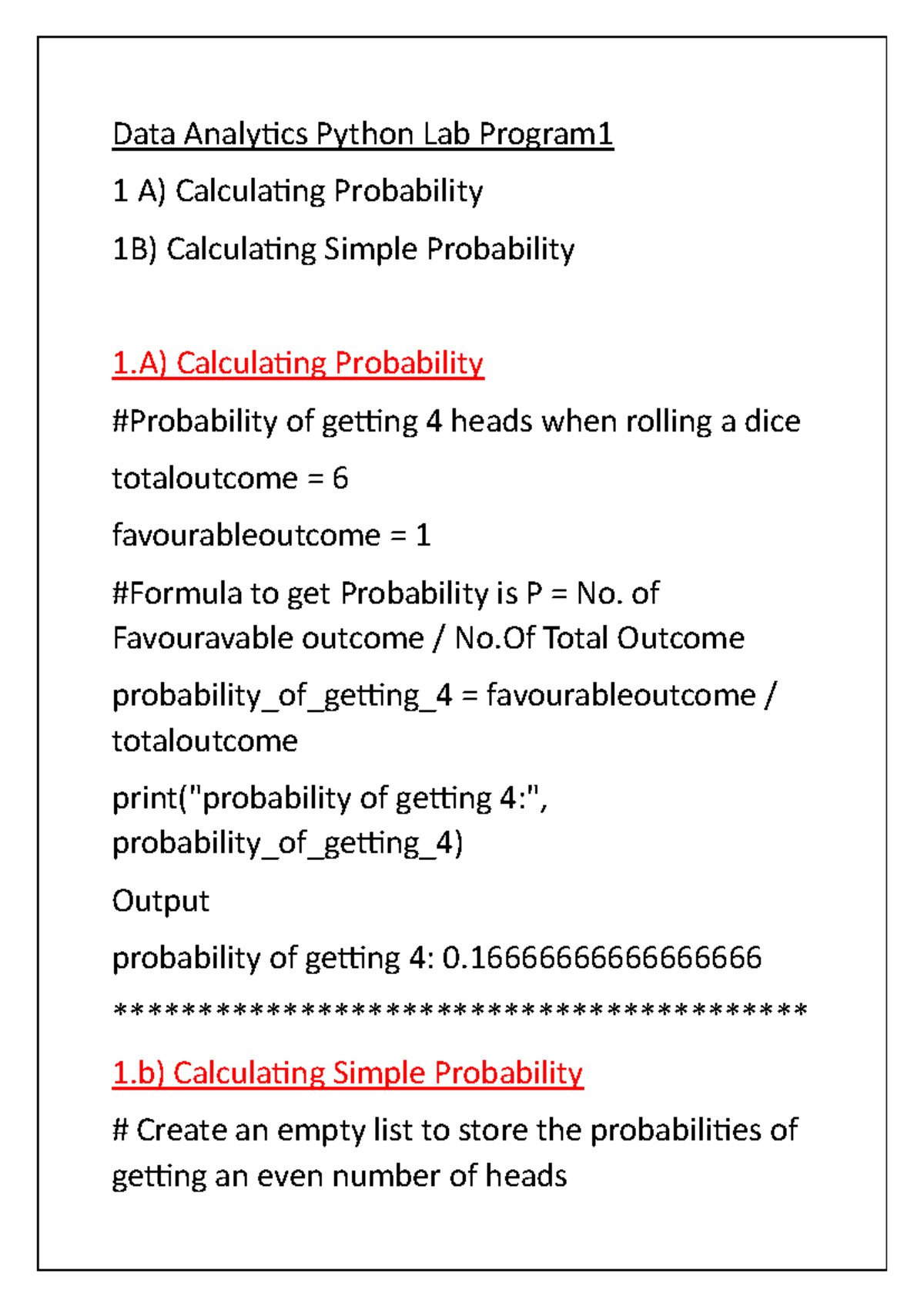 DA Python Lab 1A & 1B: Calculating Probabilities in Data Analytics ...