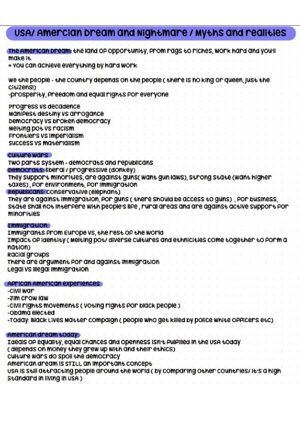 Handout USA - Ayri: American Ideals of Freedom & Equality - Studocu