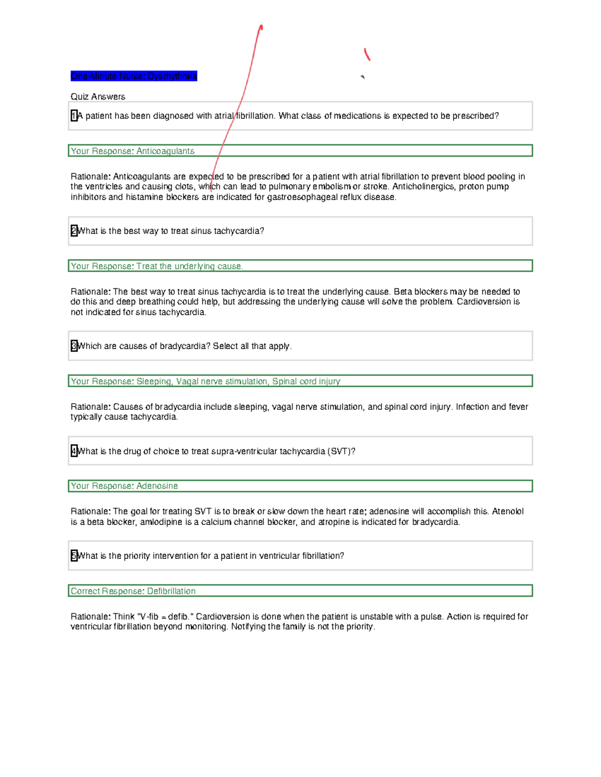 2024 ONE Minute Nurse - PEDS - Quiz Notes on Dysrhythmia & Sepsis - Studocu