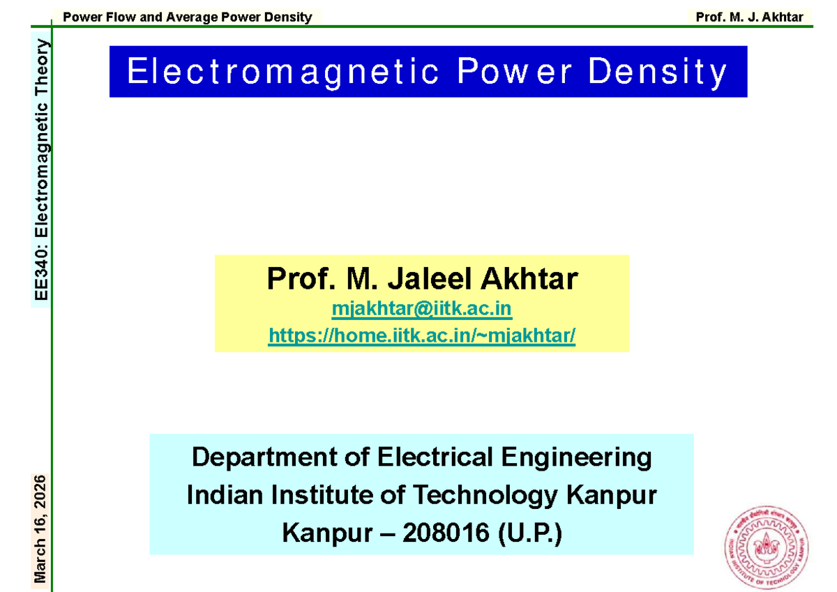 EE340: Electromagnetic Theory - Power Flow & Density Analysis - Studocu