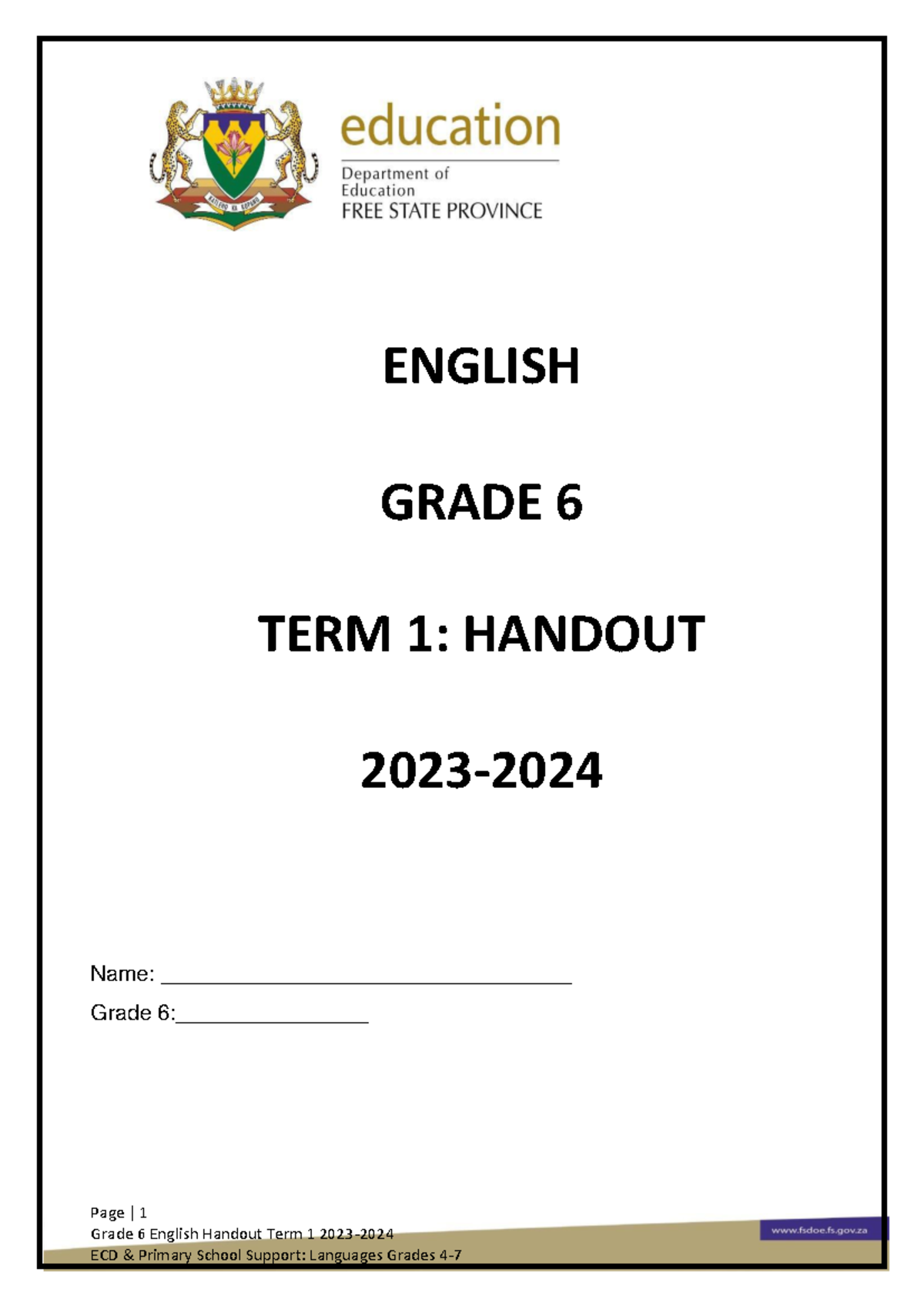 624388032 Grade 6 Term 1 English Language Handout 2023-2024 - Studocu