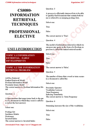 information retrieval MCQ - Practice Questions Subject:- Information ...