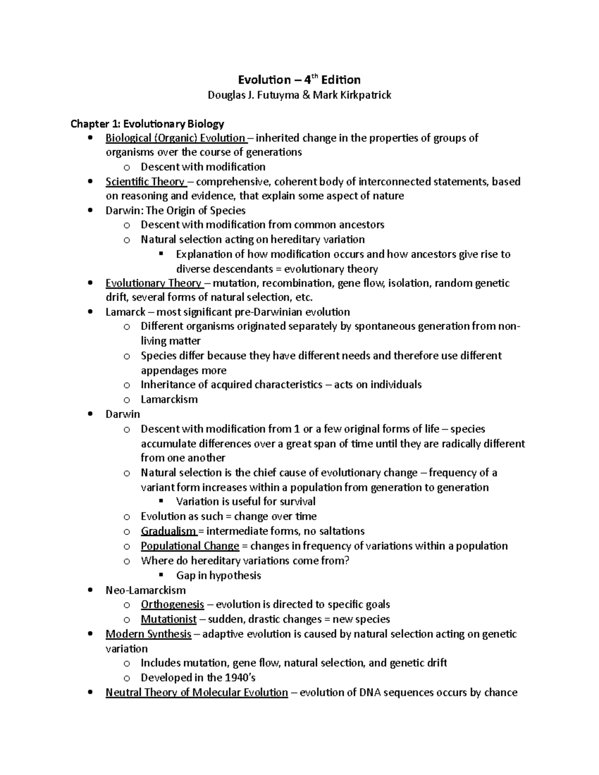 Evolution Textbook Notes - Evolution – 4th Edition Douglas J. Futuyma ...