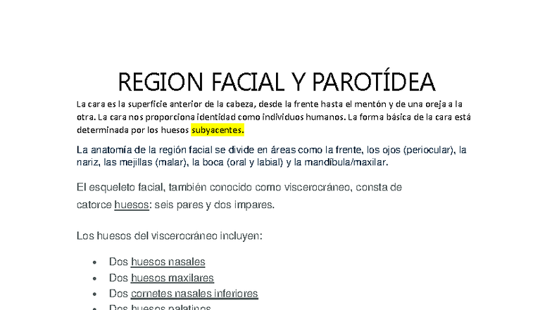Anatomía de la Región Facial y Parotídea: Estructuras y Funciones - Studocu
