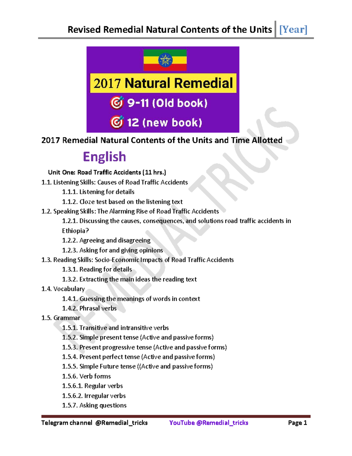 Revised 2017 Remedial Natural Contents Overview & Units Breakdown - Studocu