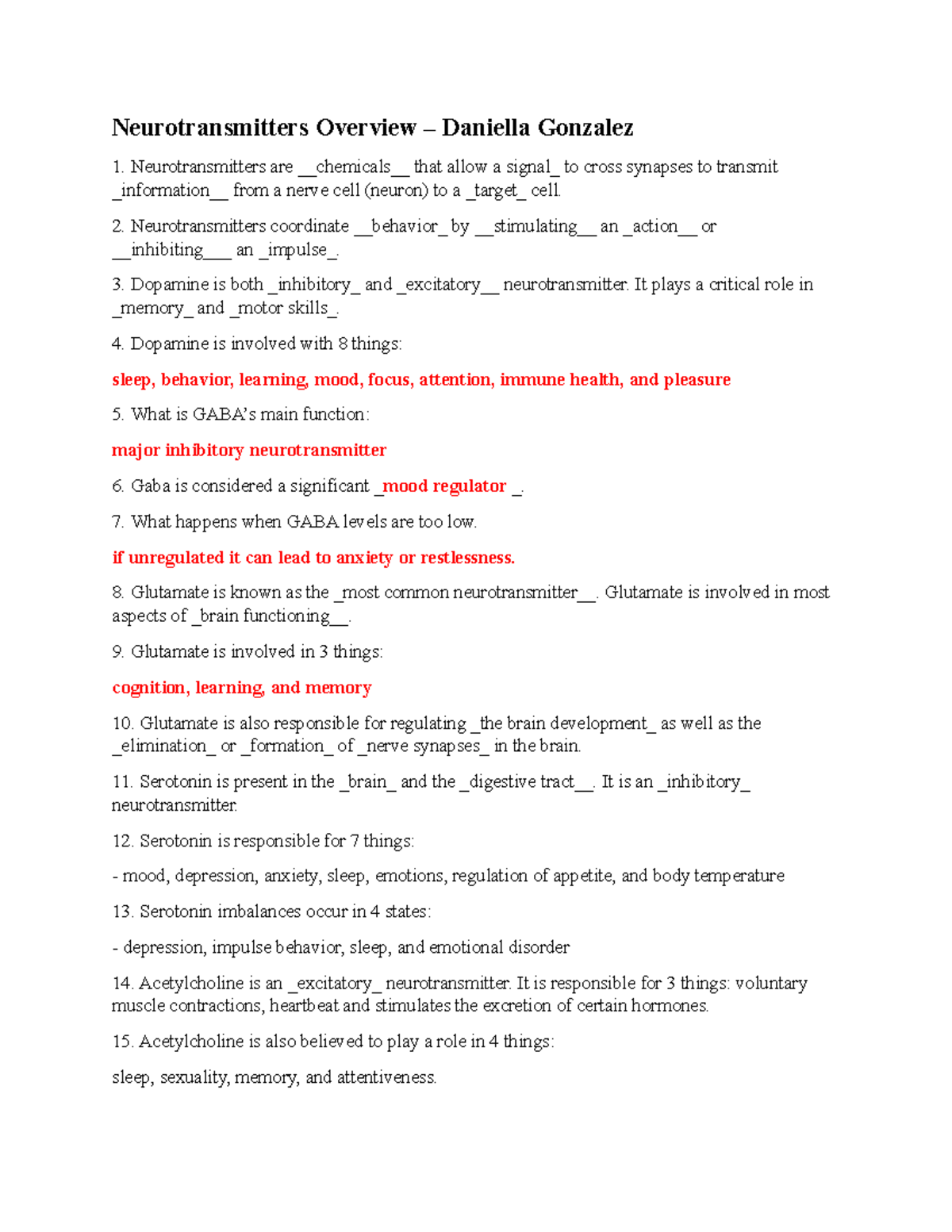 Neurotransmitters: A Comprehensive Case Study on Their Roles - Studocu