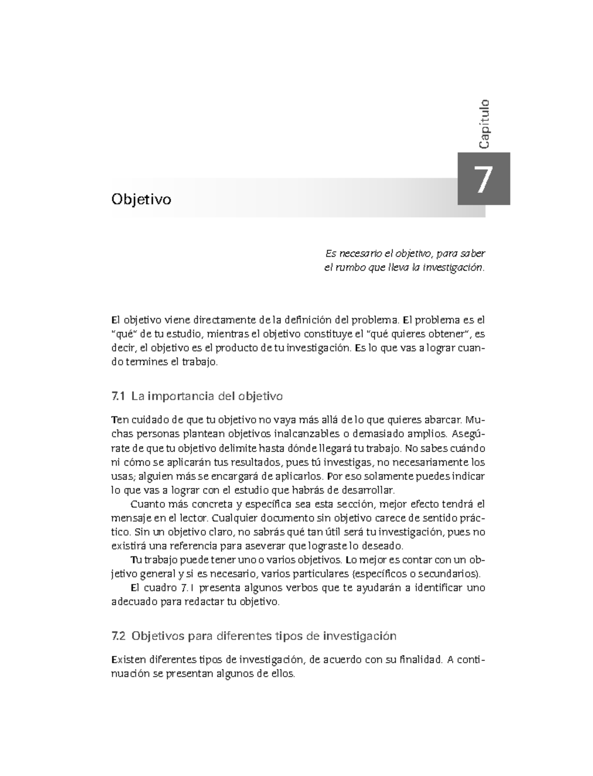 Capítulo 7: Objetivos en la Investigación - Guía y Ejemplos - Studocu