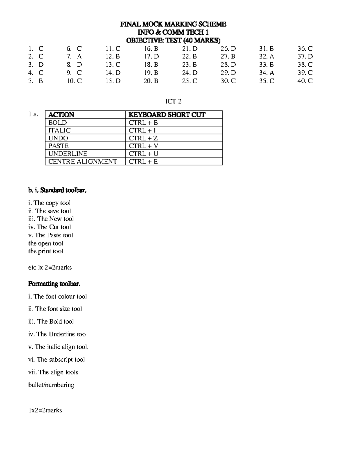 Final Mock Exam 2023 ICT Marking Scheme and Answers - Studocu