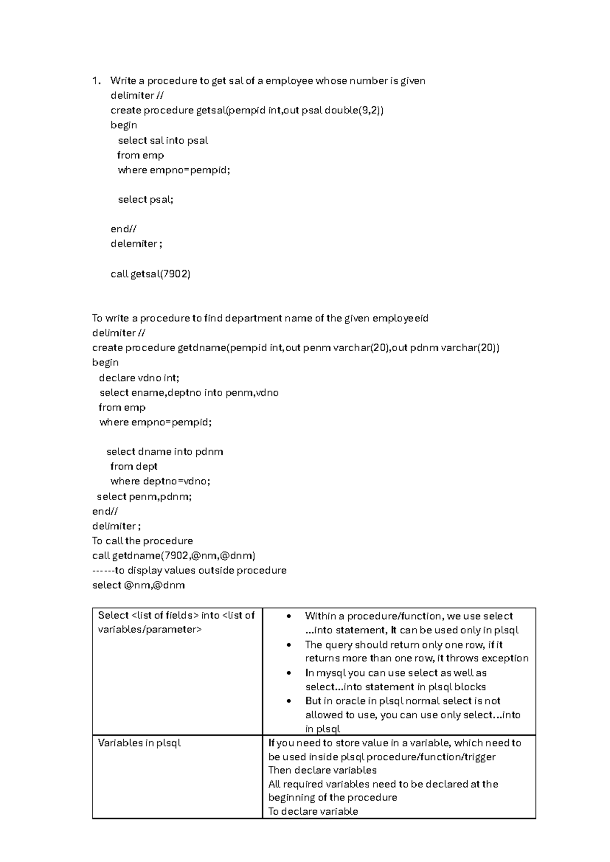 SQL Procedures Practice: Creating and Managing Employee Data - Studocu