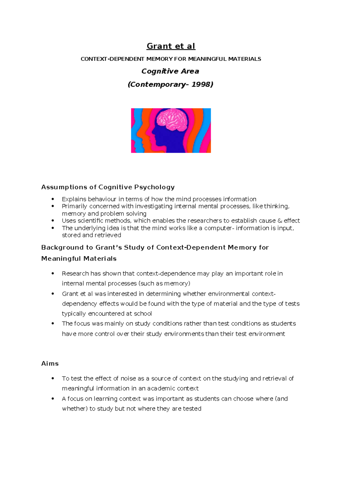 Grant et al. (1998) Study on Context-Dependent Memory in Learning - Studocu