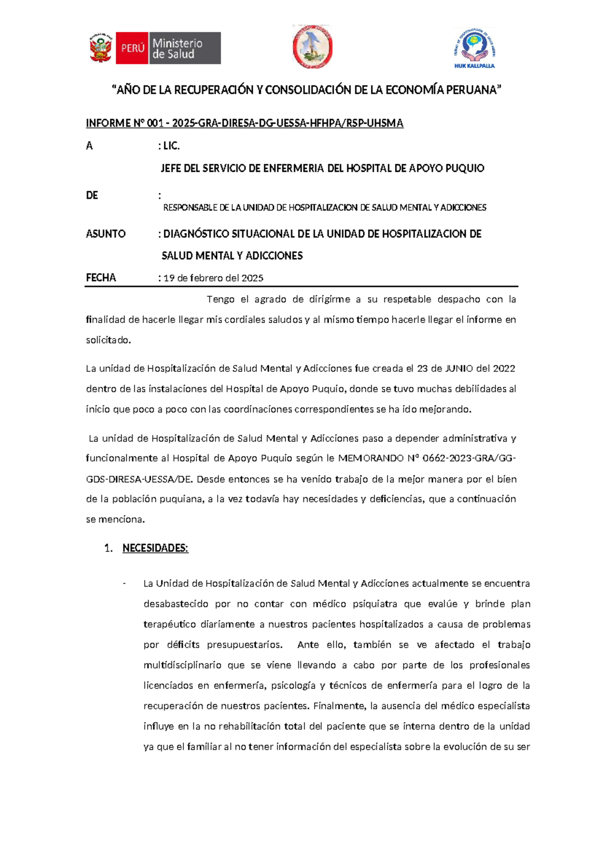Diagnóstico Situacional UHSMA: Informe sobre Salud Mental y Adicciones ...