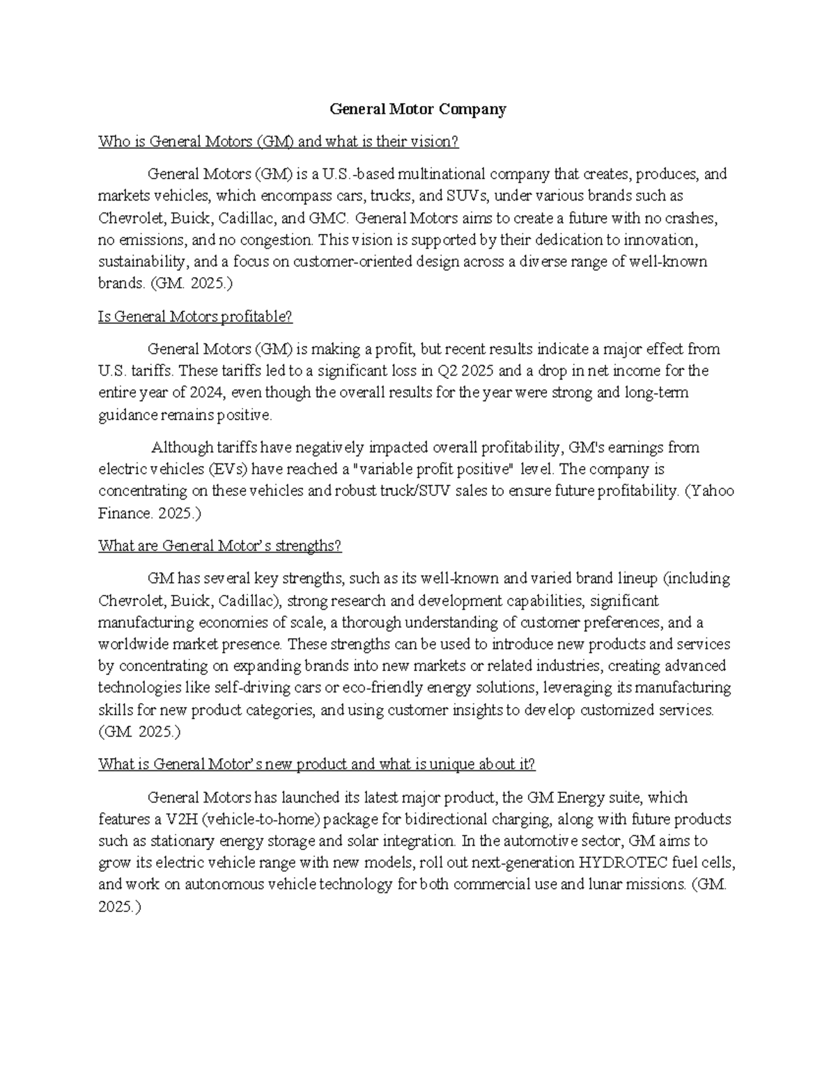 BUS 400 - Module 1: General Motors' Vision, Strengths, and ...